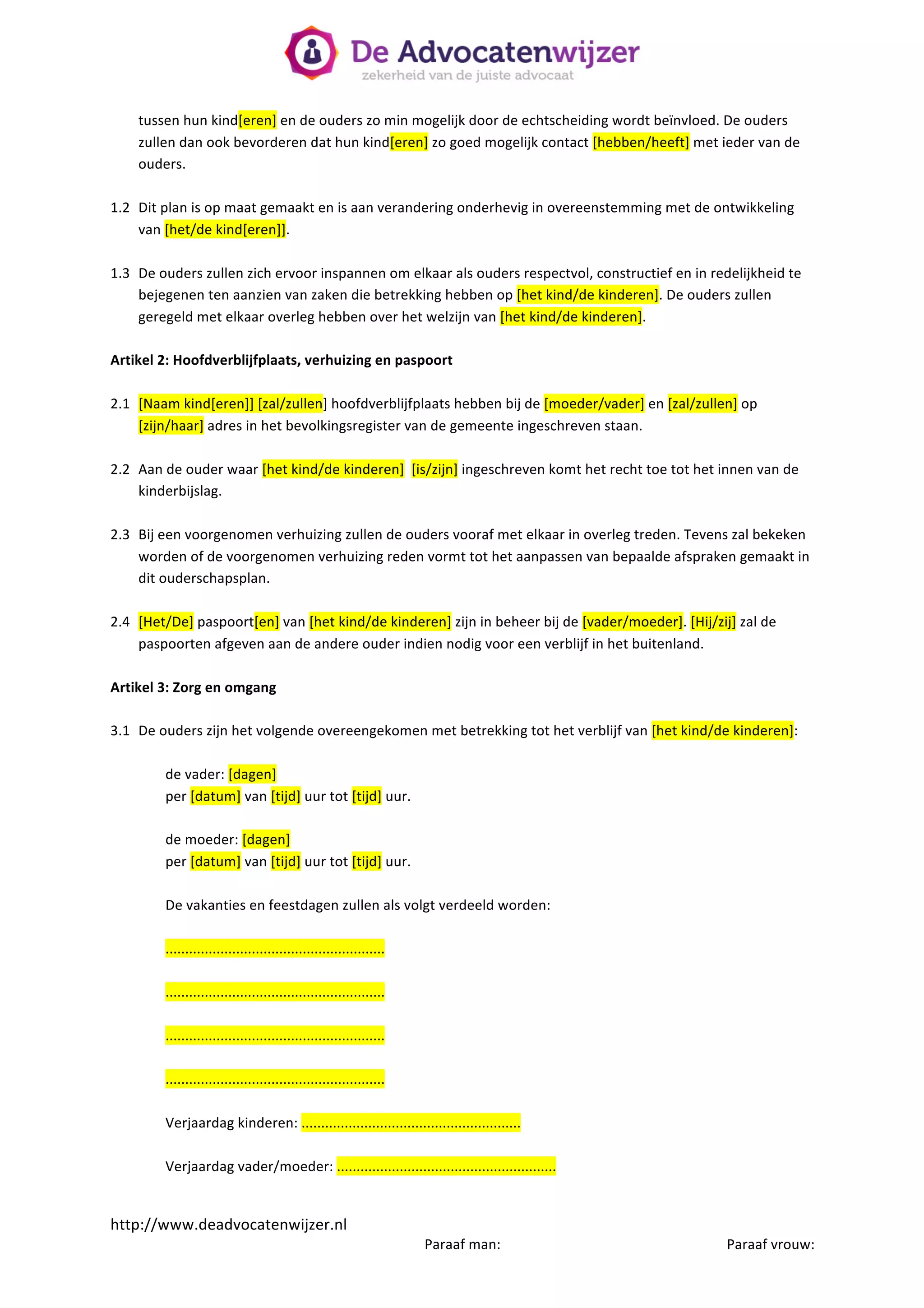 Ouderschapsplan- De Advocatenwijzer | PDF