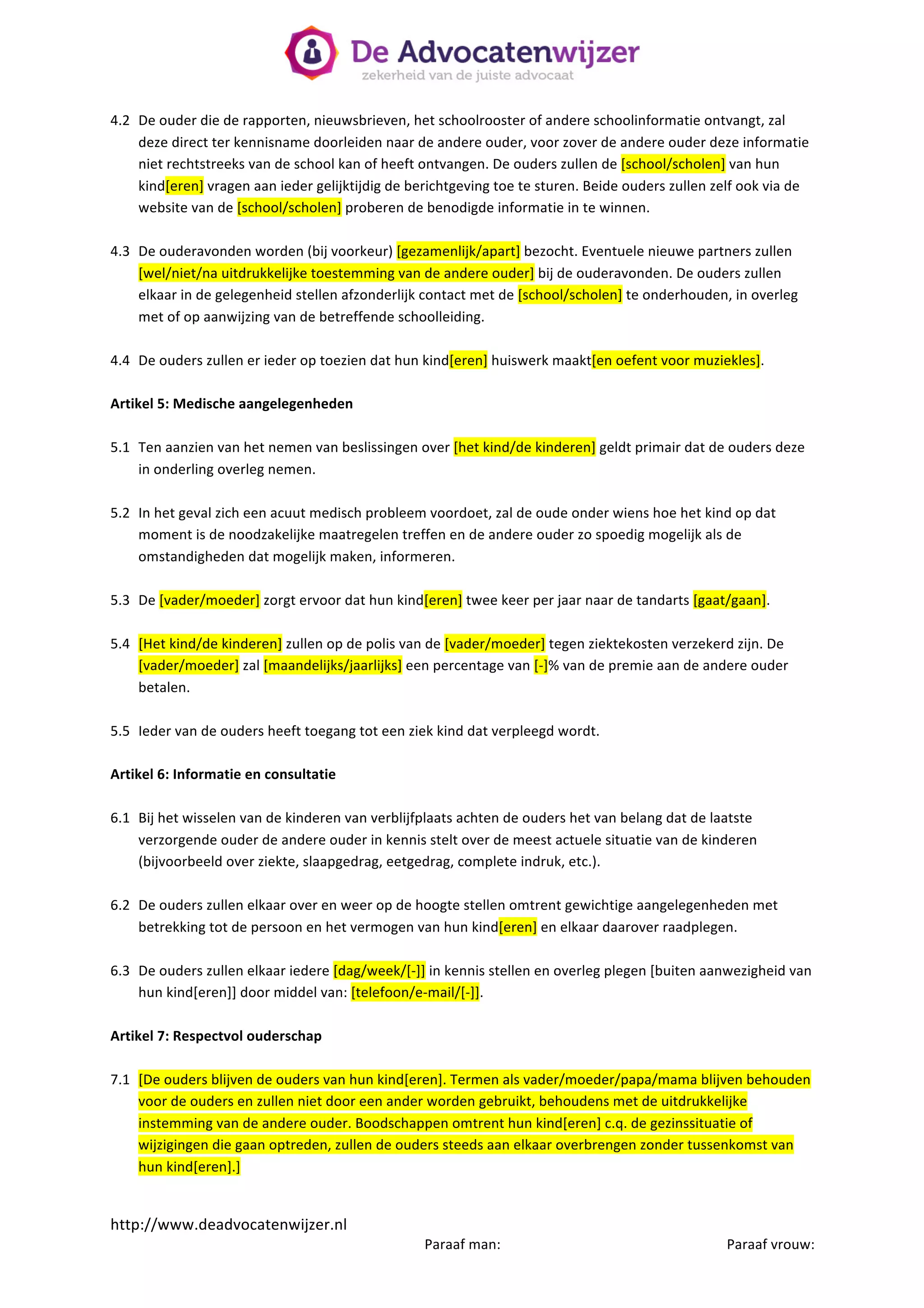 Ouderschapsplan- De Advocatenwijzer | PDF