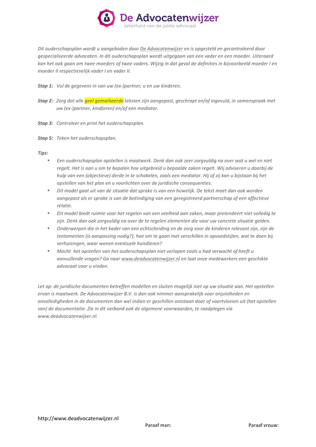 Ouderschapsplan- De Advocatenwijzer | PDF