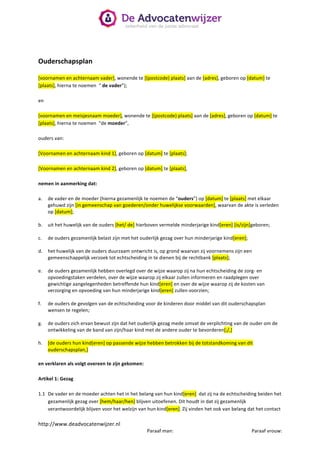 Ouderschapsplan- De Advocatenwijzer | PDF