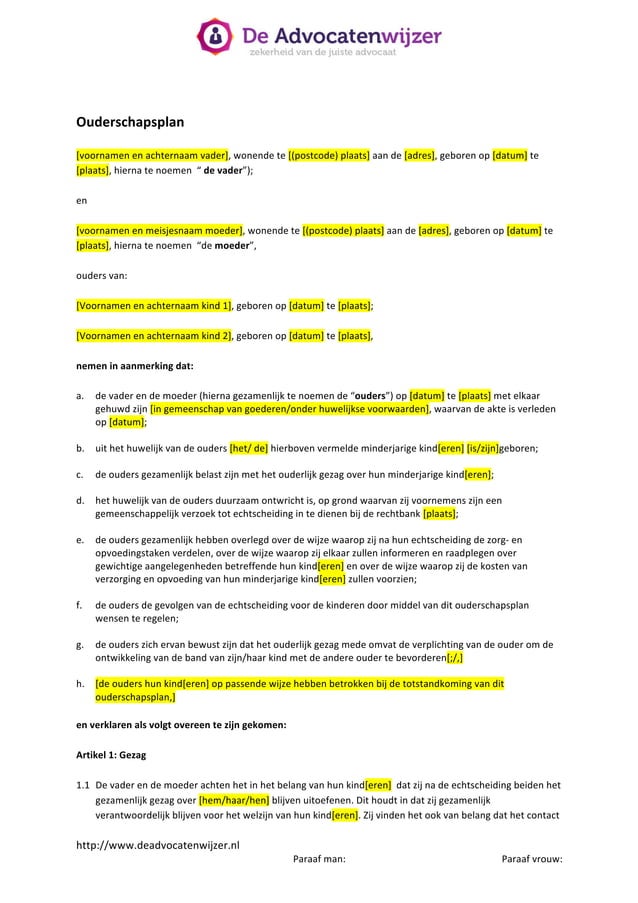 Ouderschapsplan- De Advocatenwijzer | PDF