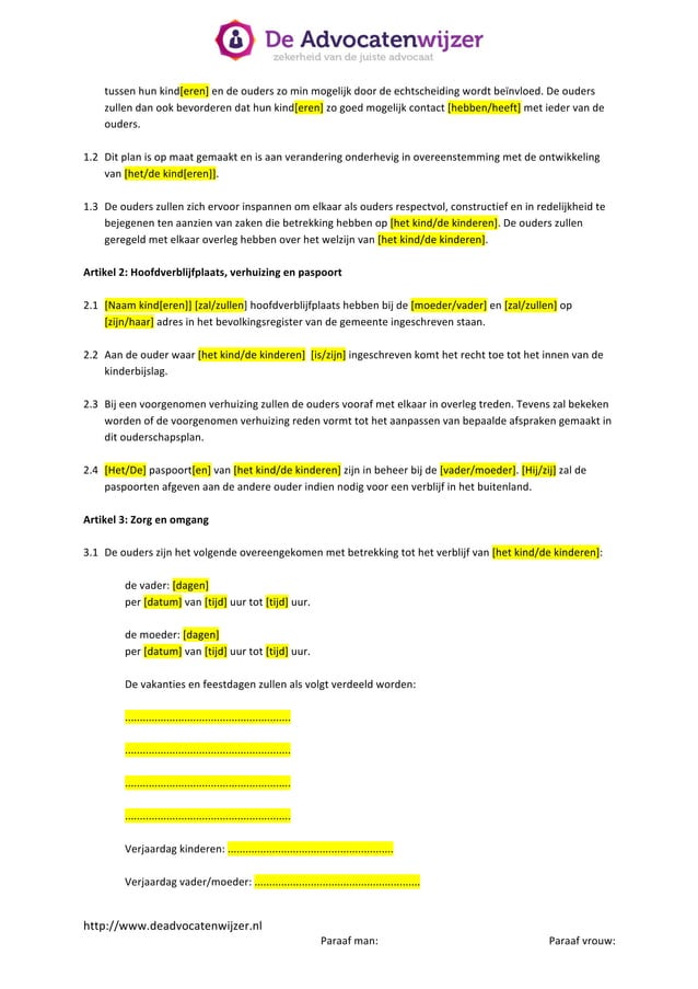 Ouderschapsplan- De Advocatenwijzer | PDF
