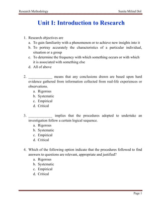 Unit Number 1 - Introduction to Research | PDF