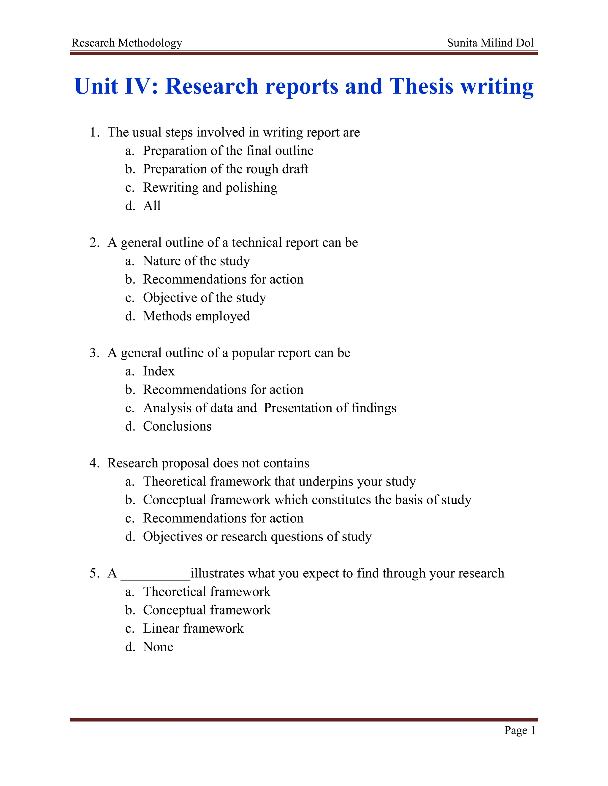 Unit Number 4 - Research reports and Thesis writing | PDF