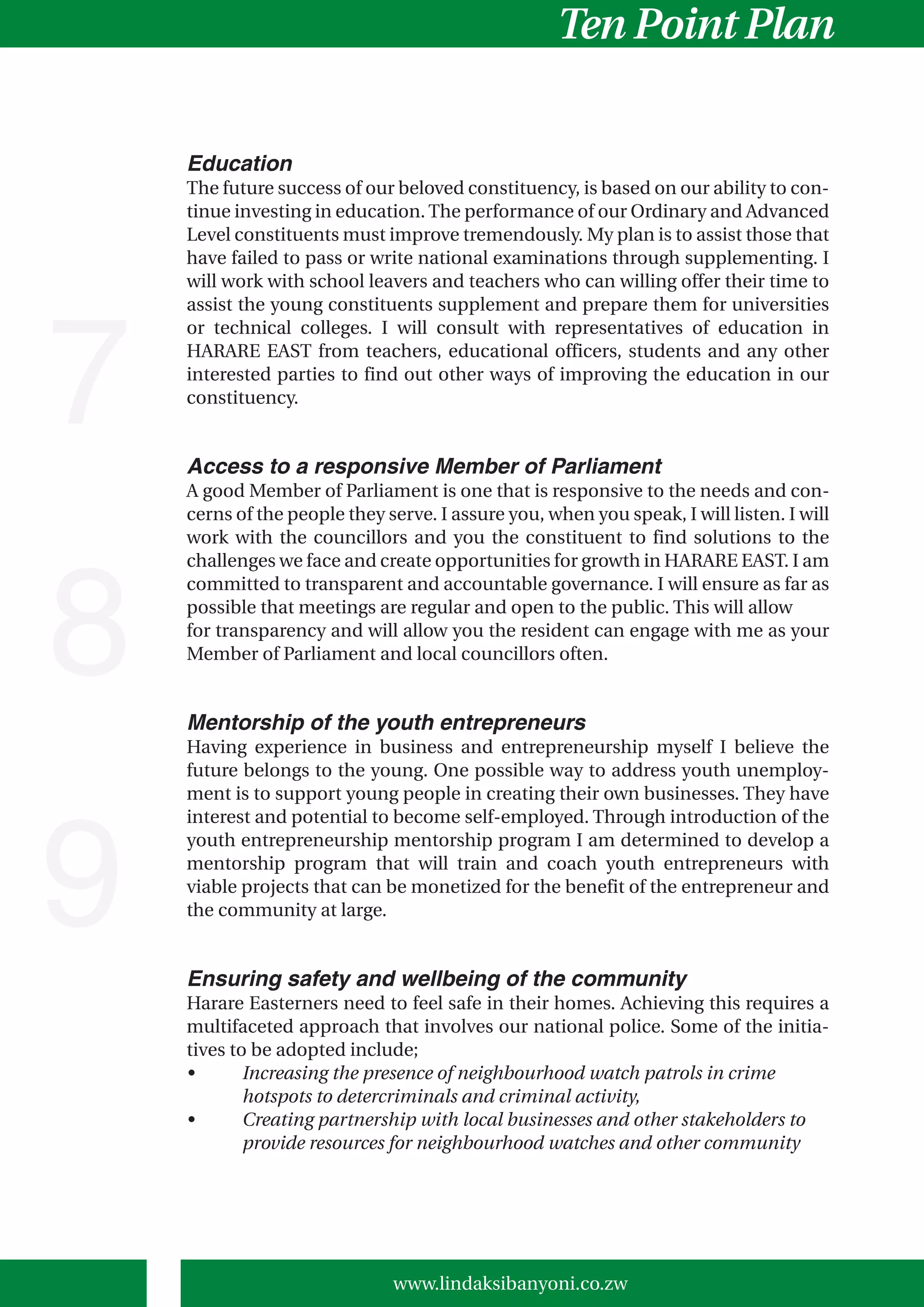 Linda Sibanyoni Manifesto - Harare East MP candidate | PDF