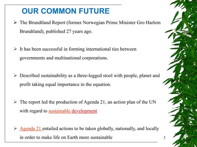Our common future - The Brundtland Commission Report. | PPTX