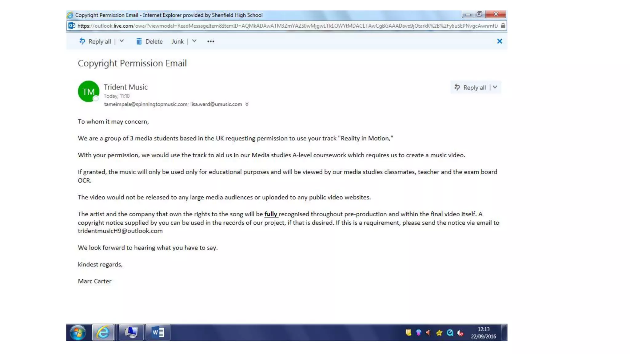 Our copyright permission email | PPTX