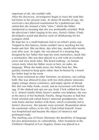 Our course textbook describes the case study of Genie. For this week.docx