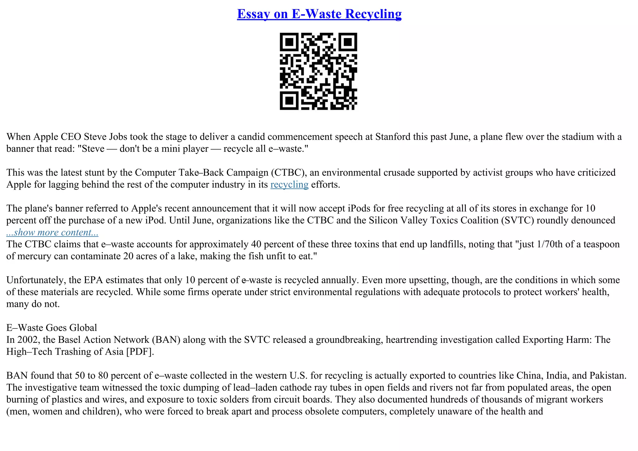 Our E-Waste Problem | PDF