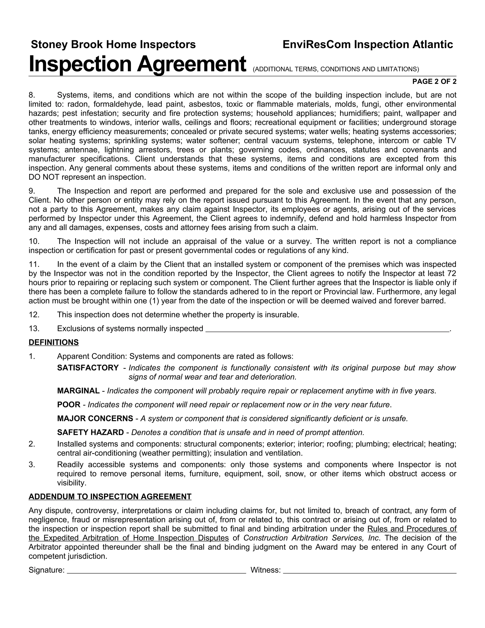 Our inspection agreement | DOC