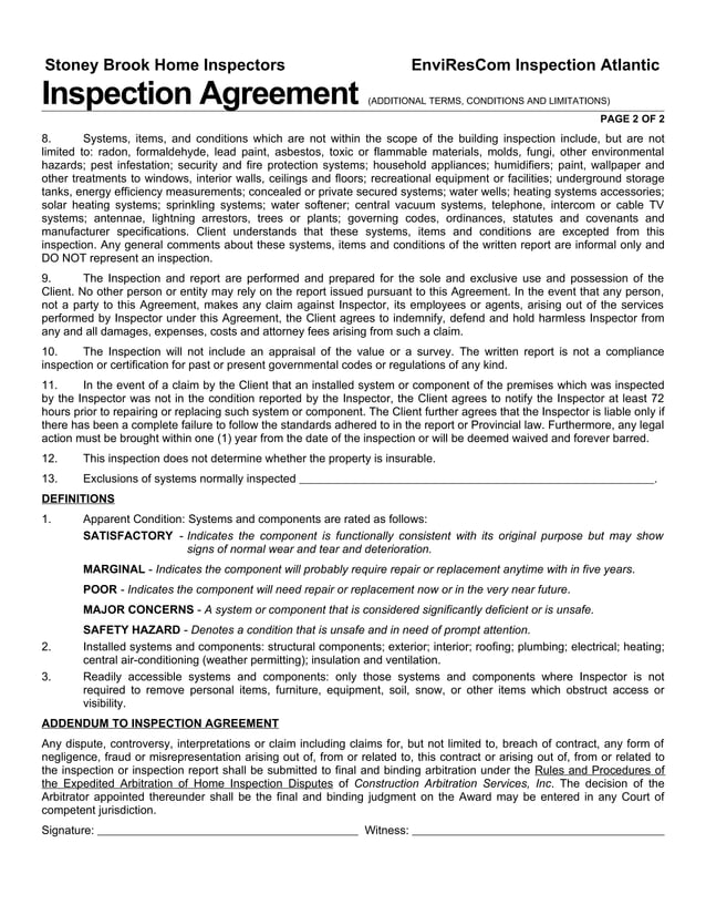 Our inspection agreement | DOC