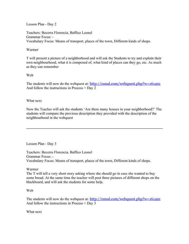 Assignment # 3 - Webquest - Our neighbourhood | DOC