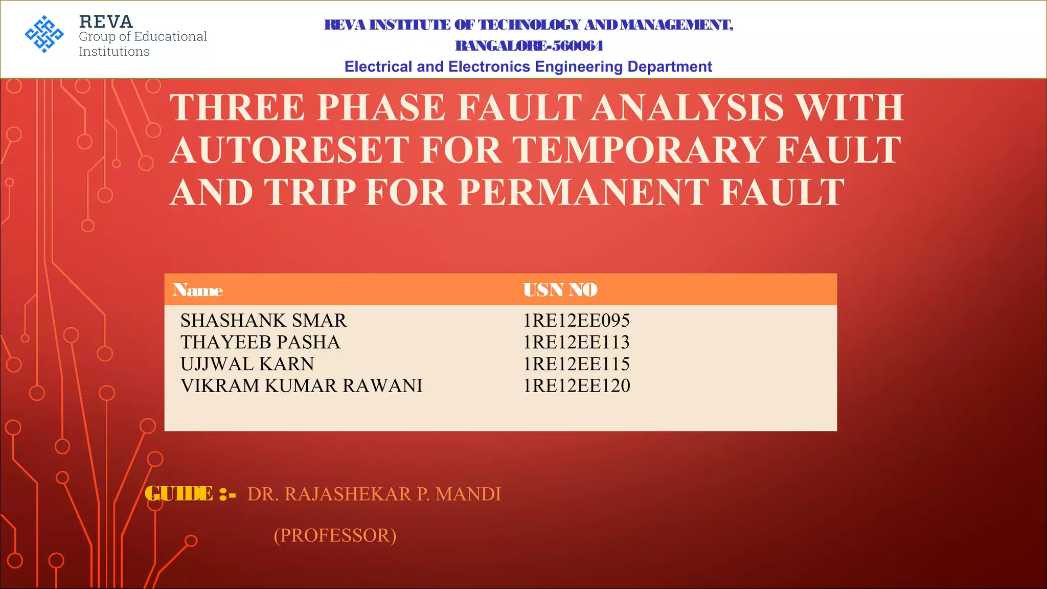 ppt of Three phase fault analysis with auto reset for temporary fault and trip for permanent ...