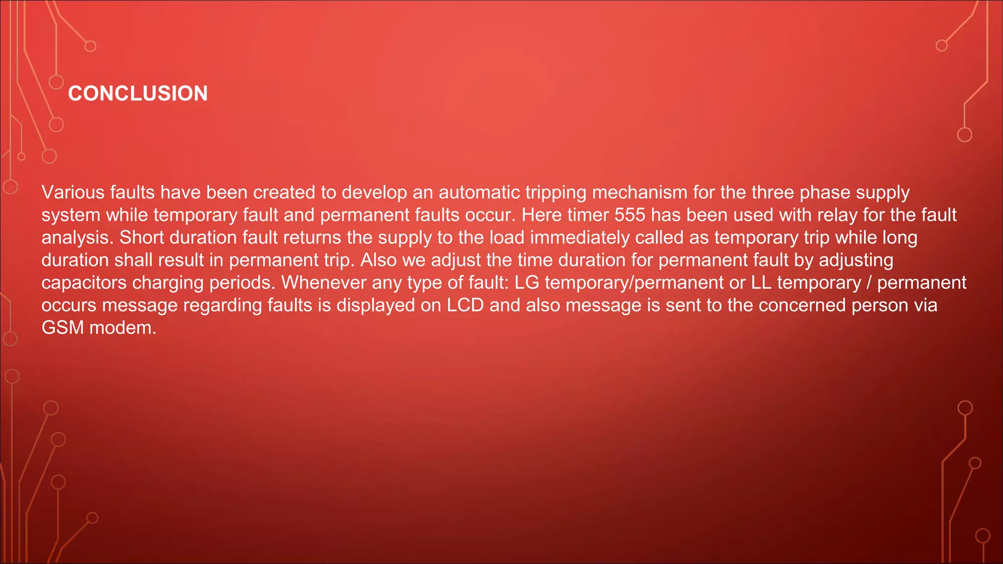 Ppt Of Three Phase Fault Analysis With Auto Reset For Temporary Fault And Trip For Permanent