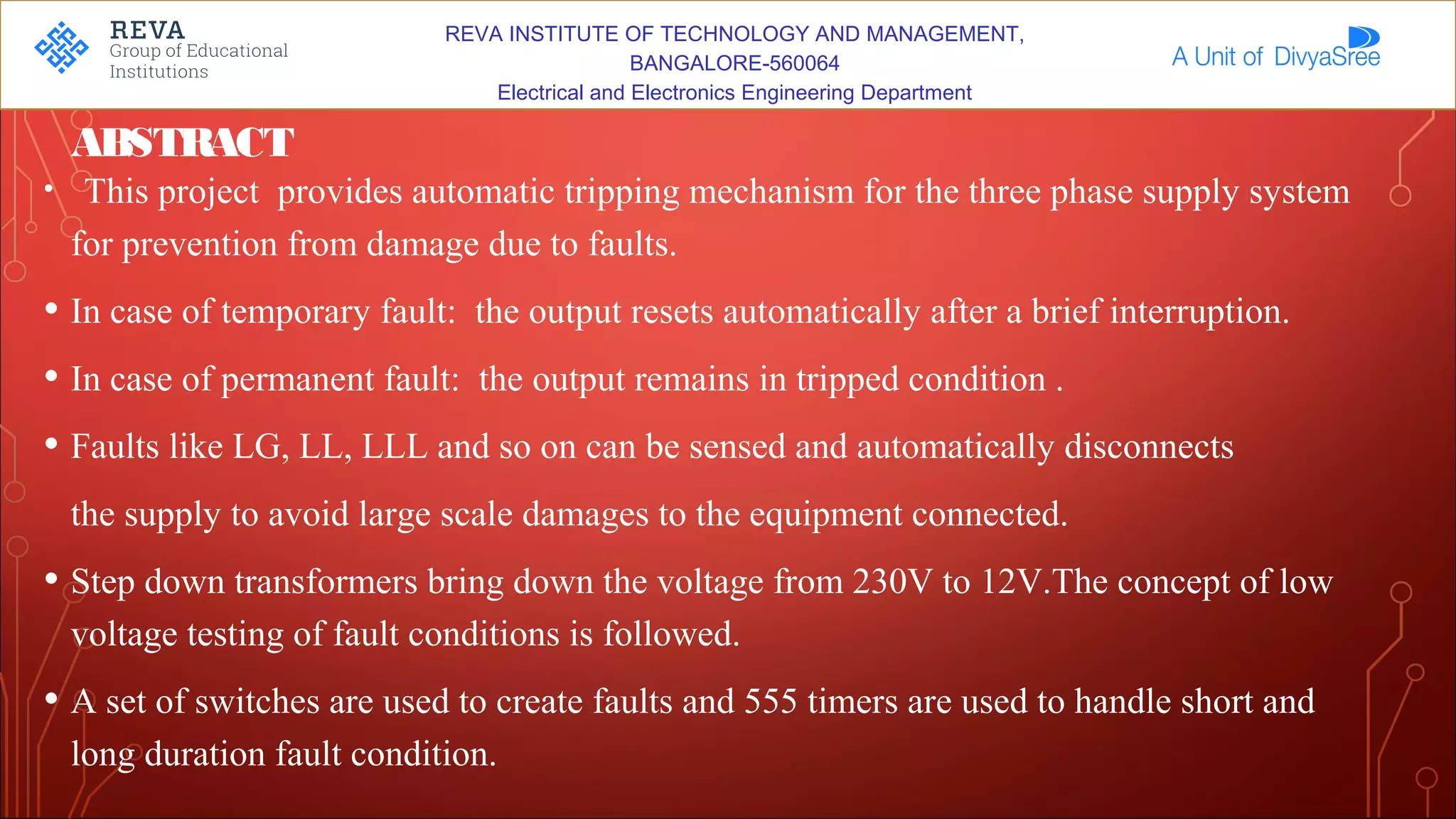 Ppt Of Three Phase Fault Analysis With Auto Reset For Temporary Fault