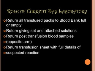 LABORATORY INVESTIGATION OF TRANSFUSION REACTION CASES | PPTX