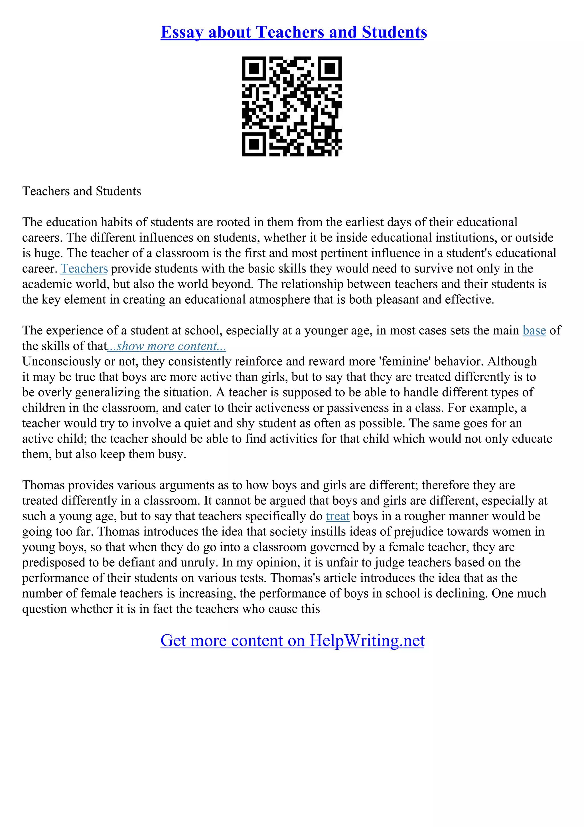 Our Teachers Essay | PDF