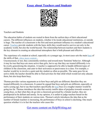 Our Teachers Essay | PDF