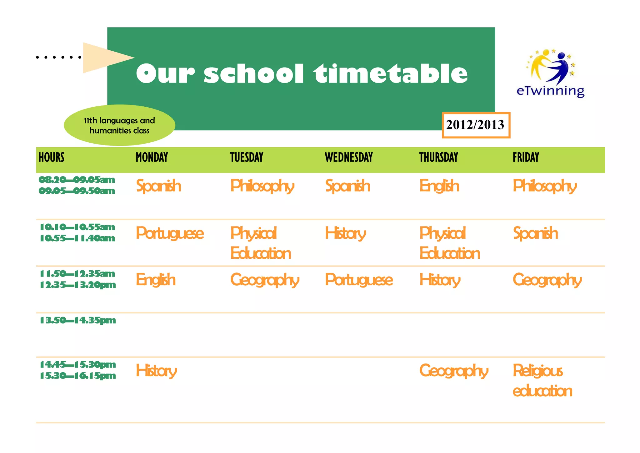 Our weekly school timetable (11LH) | PPT