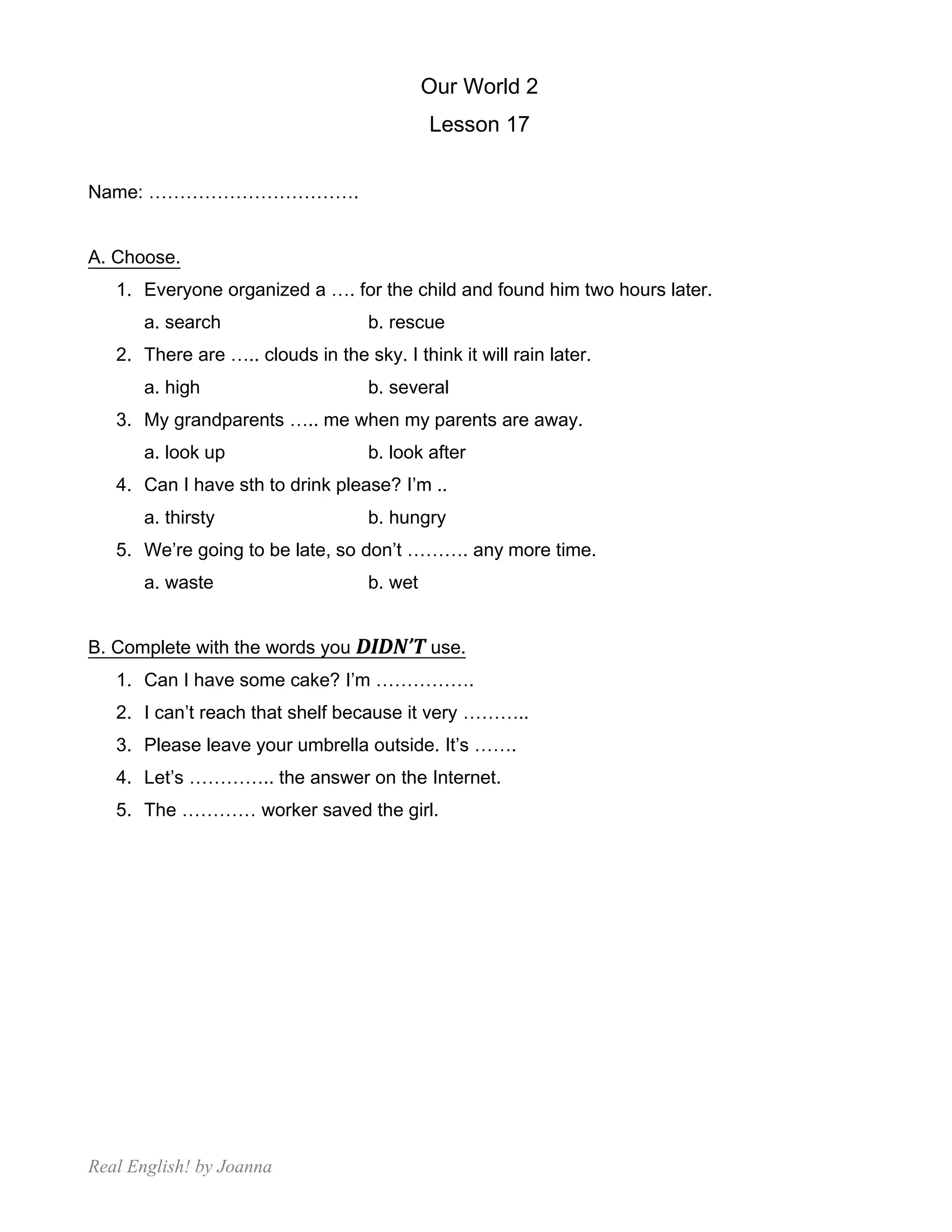 Our world 2 lesson 17 | PDF