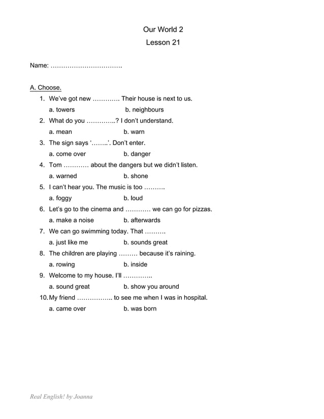 Our world 2 lesson 21 | PDF