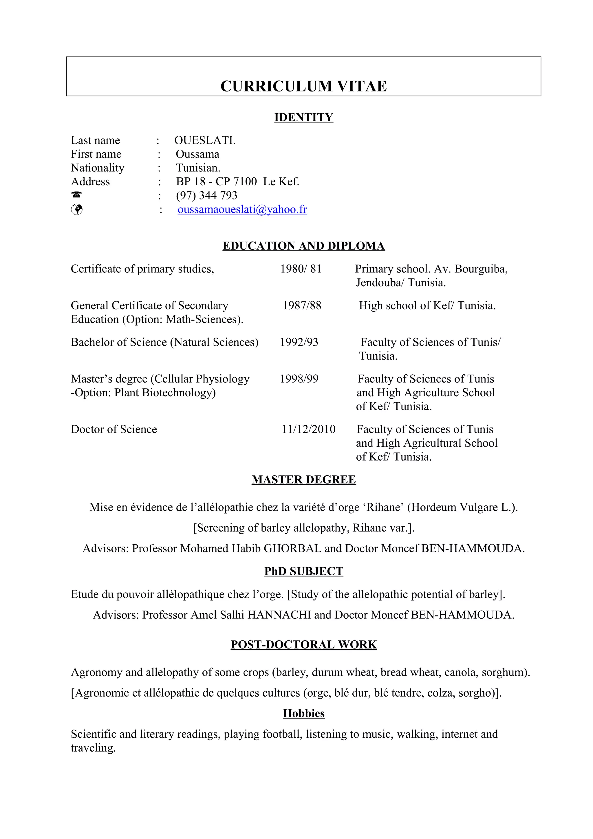 Oussama oueslati english cv 2018 | DOC