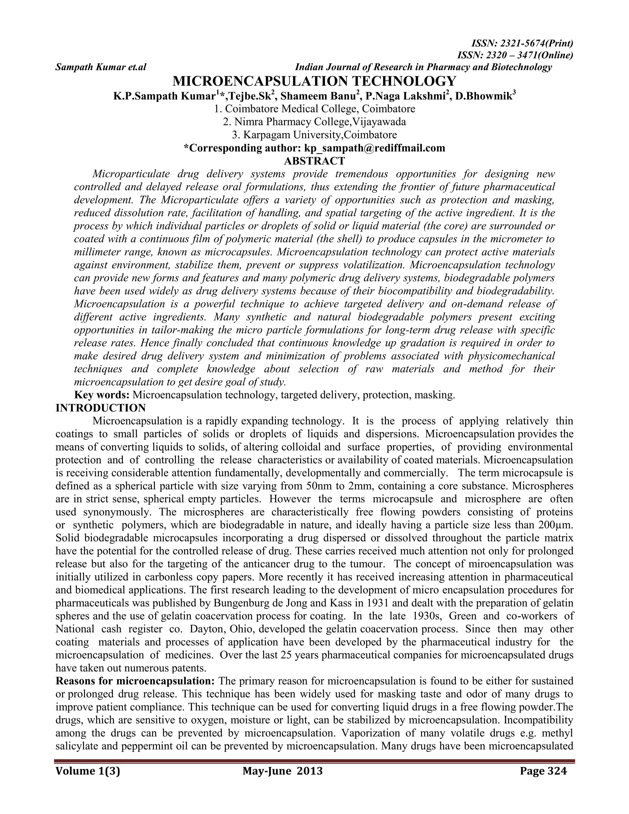 Microencapsulation Technology Pdf