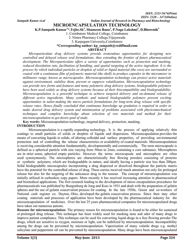 microencapsulation technology | PDF