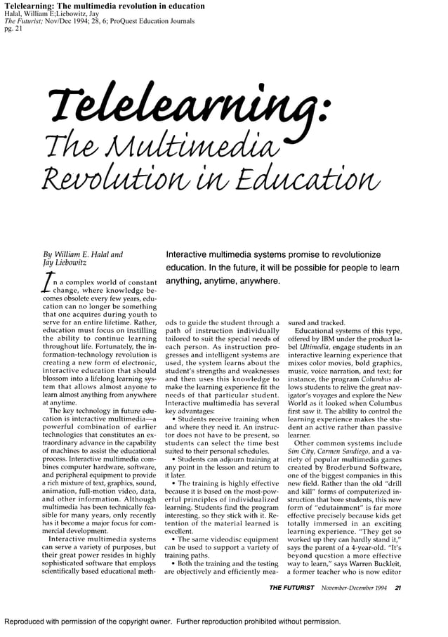 telelearning : the multimedia revolution in education | PDF