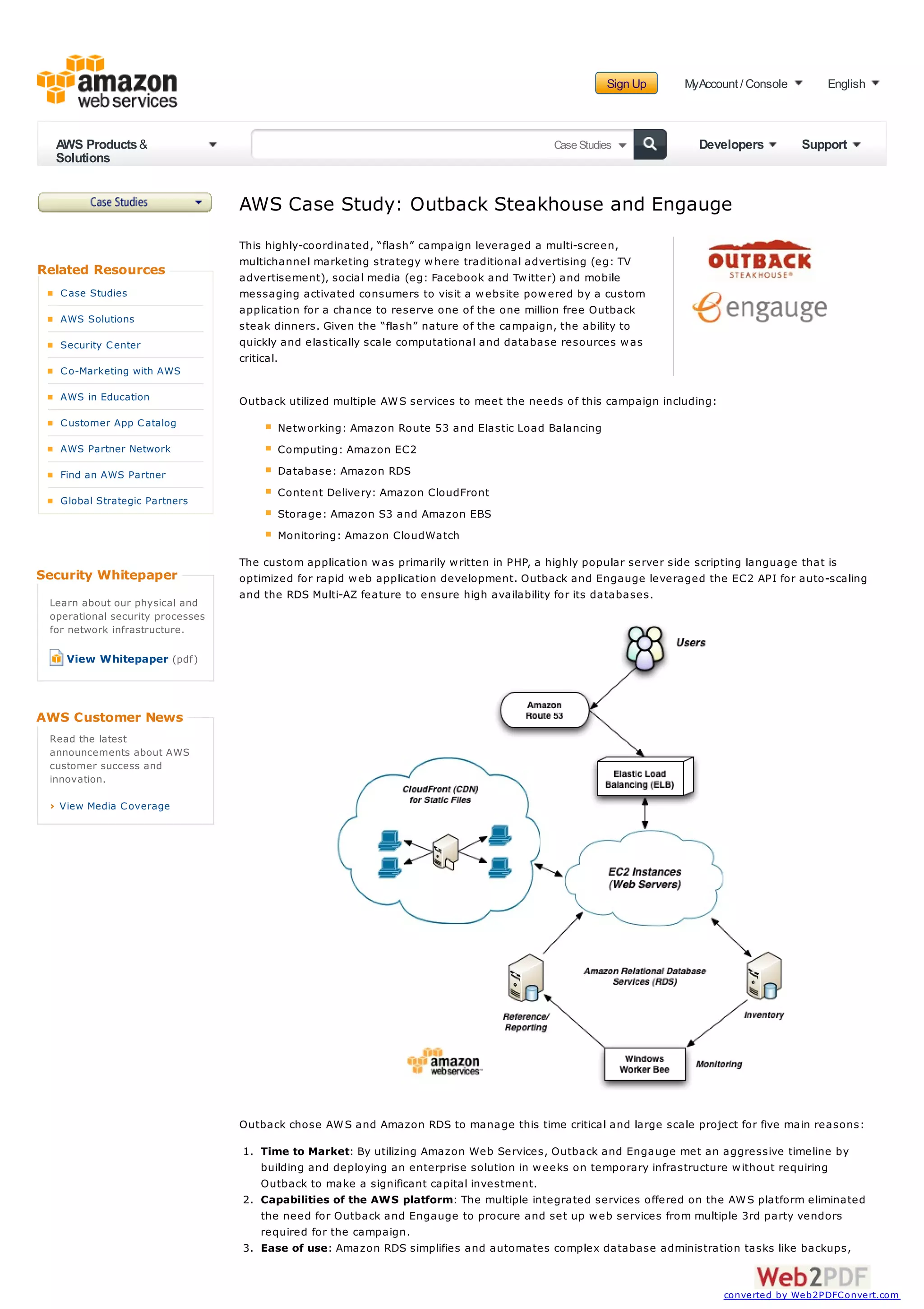 Outback Steakhouse and Amazon Web Services Case Study | PDF