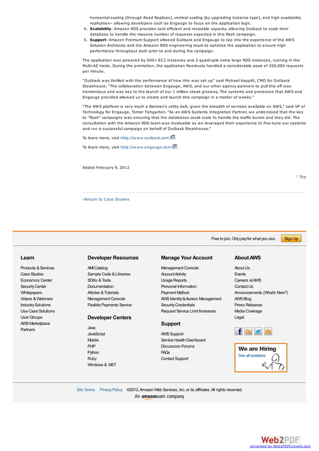Outback Steakhouse and Amazon Web Services Case Study | PDF