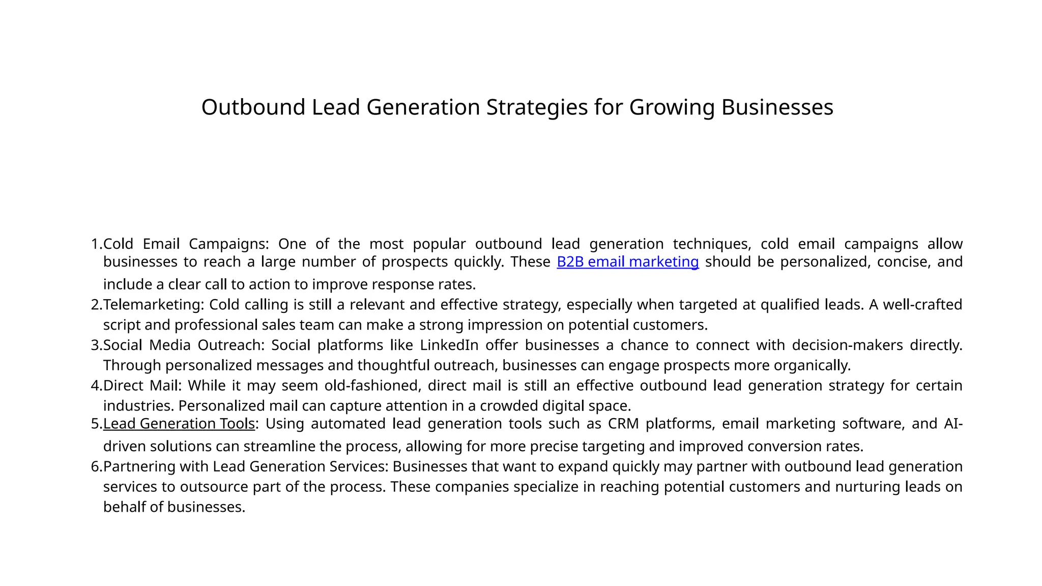 Outbound Lead Generation: A Key Strategy for Business Growth | PPTX