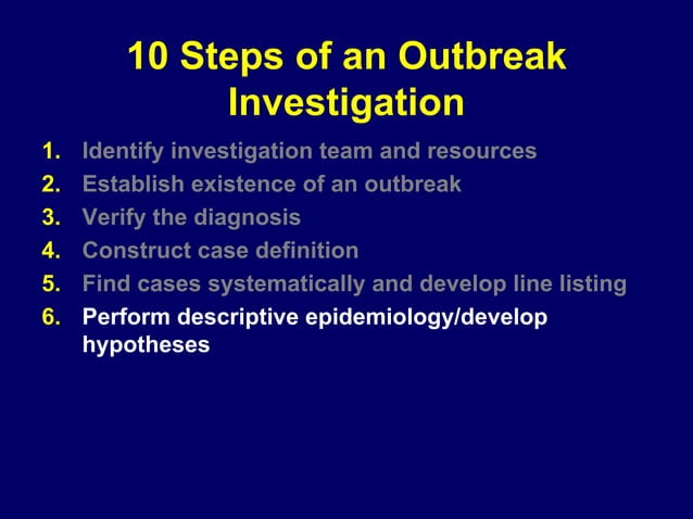 Outbreak investigation steps | PDF | Infectious Diseases | Diseases and ...