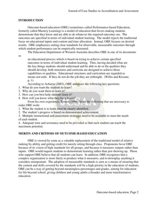 Outcome based education and student learning in managerial | PDF