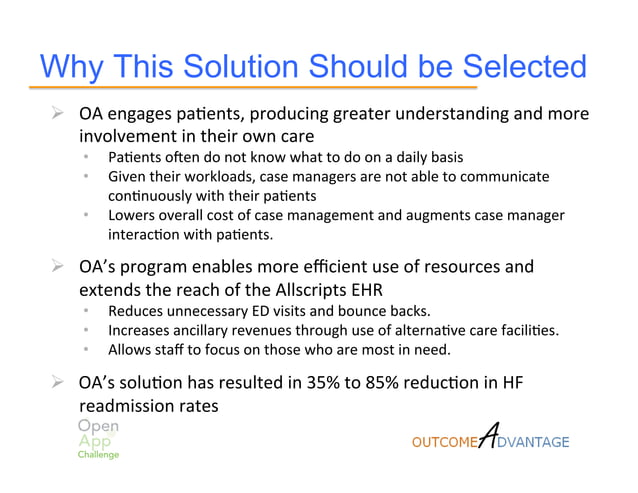 OutcomeAdvantage- Allscripts Open App Challenge | PPT