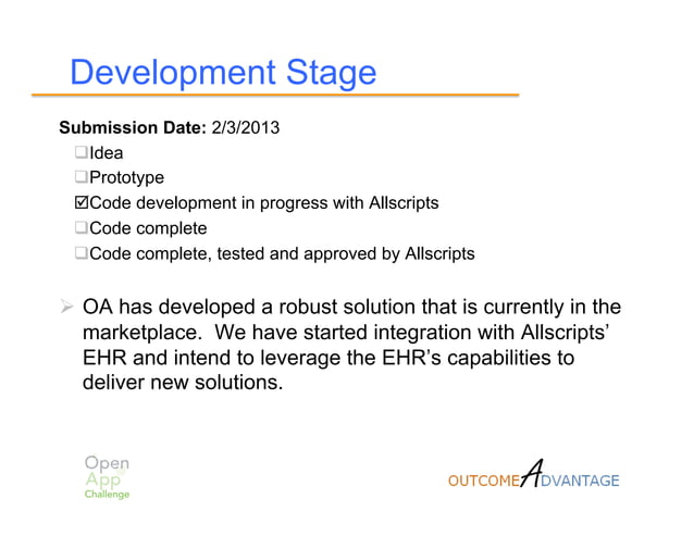 OutcomeAdvantage- Allscripts Open App Challenge | PPT