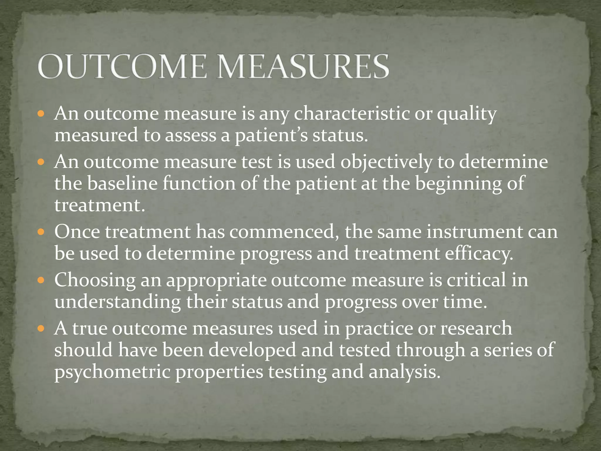 Outcome measures and their importance in physiotherapy practice and ...