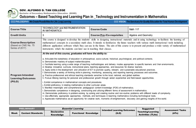 Outcomes based teaching learning plan (obtlp) technology and ...