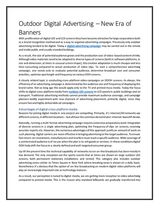Outdoor Digital Advertising – New Era of Banners | PDF