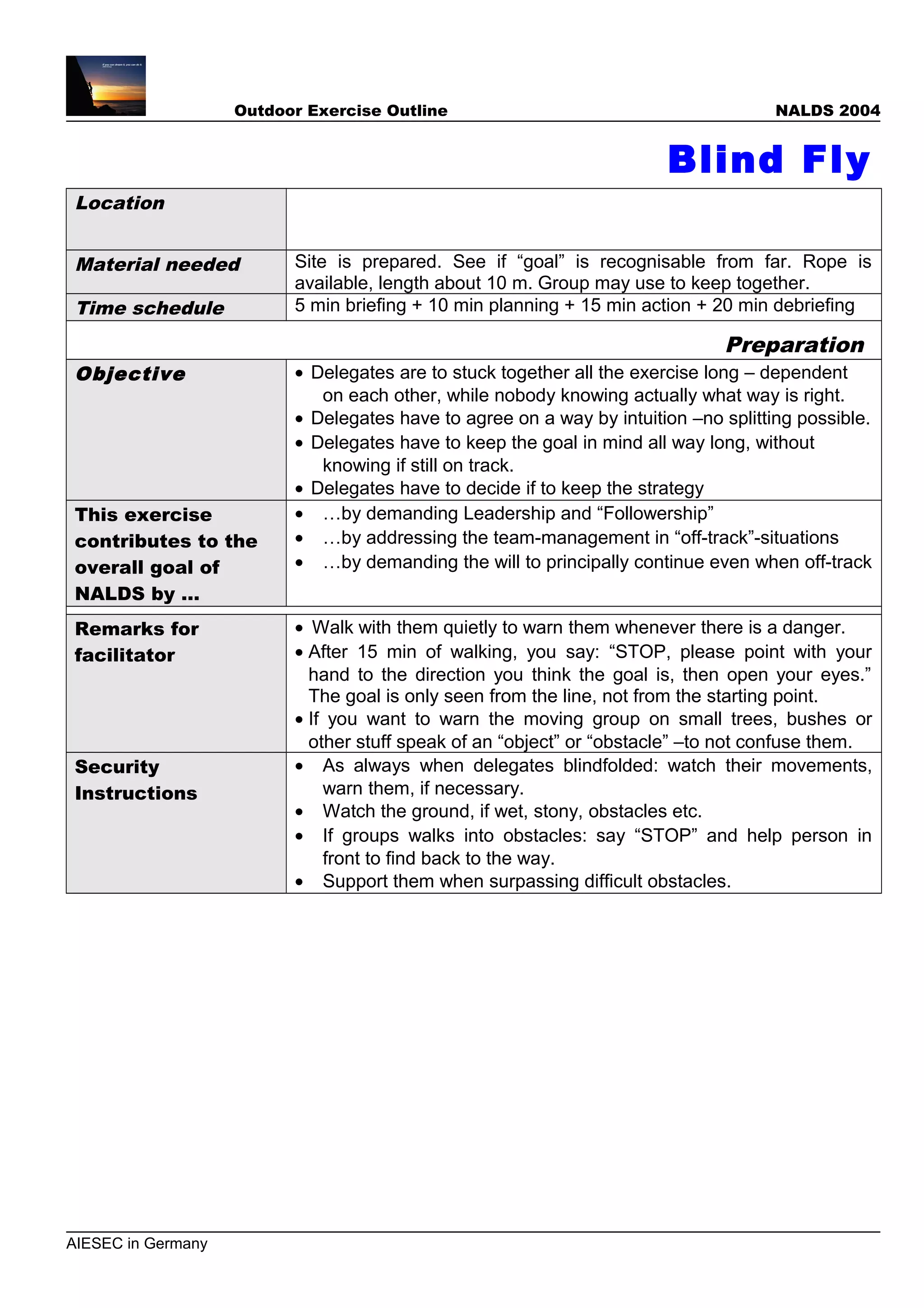 Outdoor exercise outline nalds 2004 blind fly | DOC