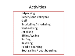 Outdoor free time activities | PPTX