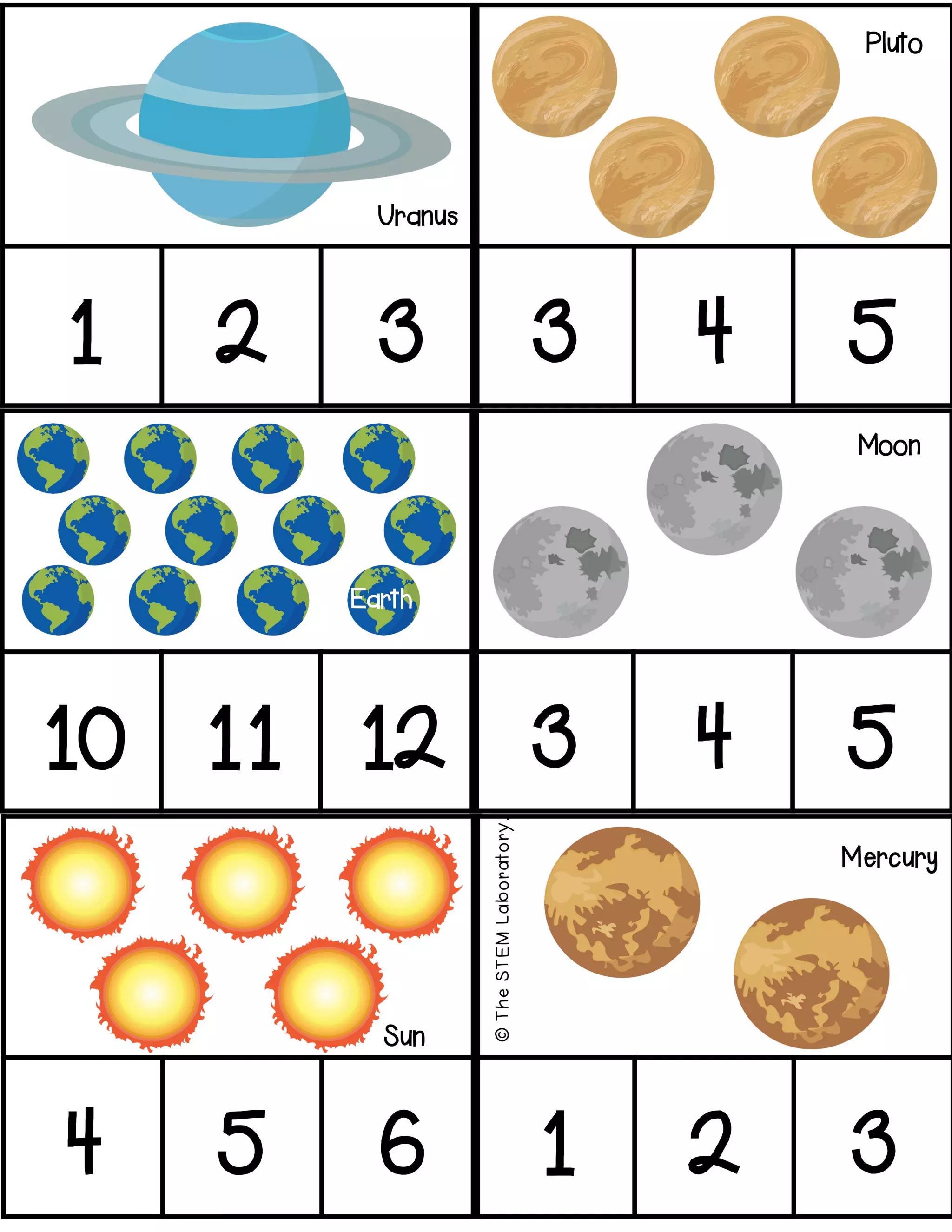 cartas de contar objetos del espacio | PDF