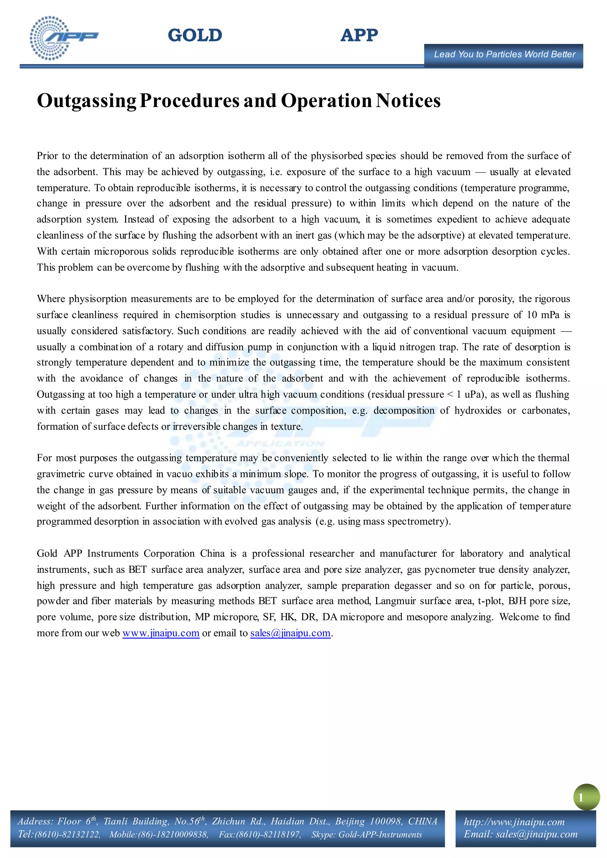 Outgassing procedures and operation notices | PDF