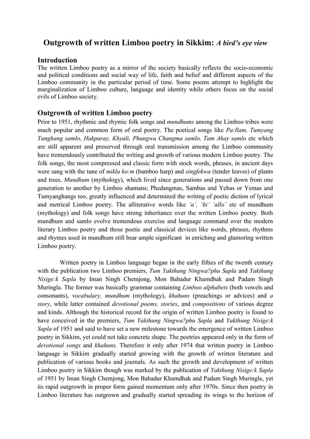 Outgrowth of written Limboo poetry in Sikkim | PDF