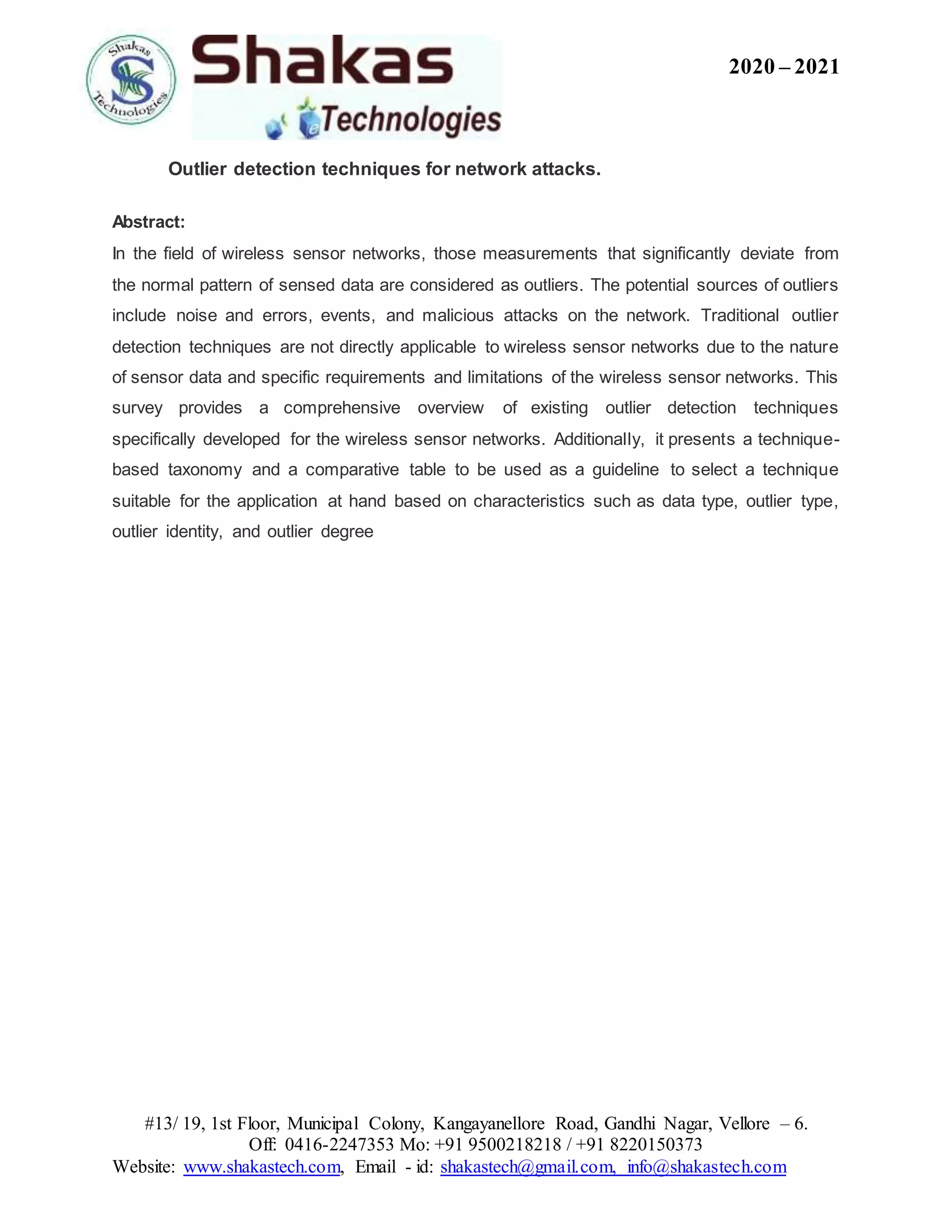 Outlier Detection Techniques For Network Attacks Pdf