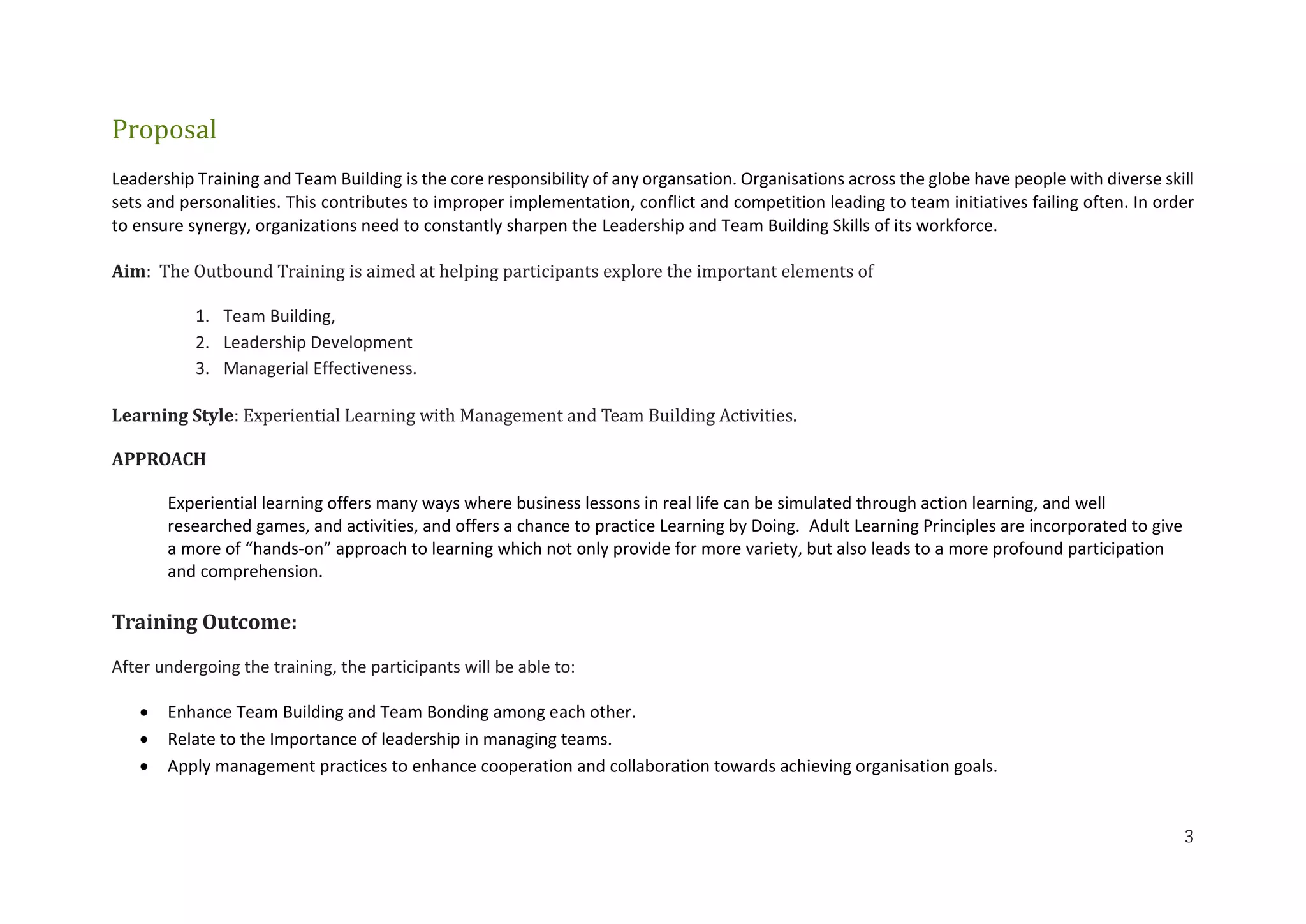 Outlife Proposal Outbound Leadership Development Program | PDF