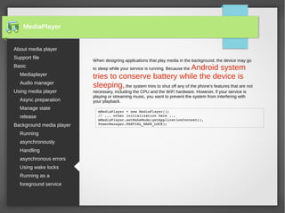 Introducing Android Media Player | ODP | Digital Audio | Computer Software and Applications