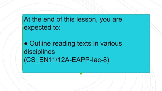 OUTLINE-READING-TEXT-IN-VARIOUS-DISCIPLINES.pptx | Education