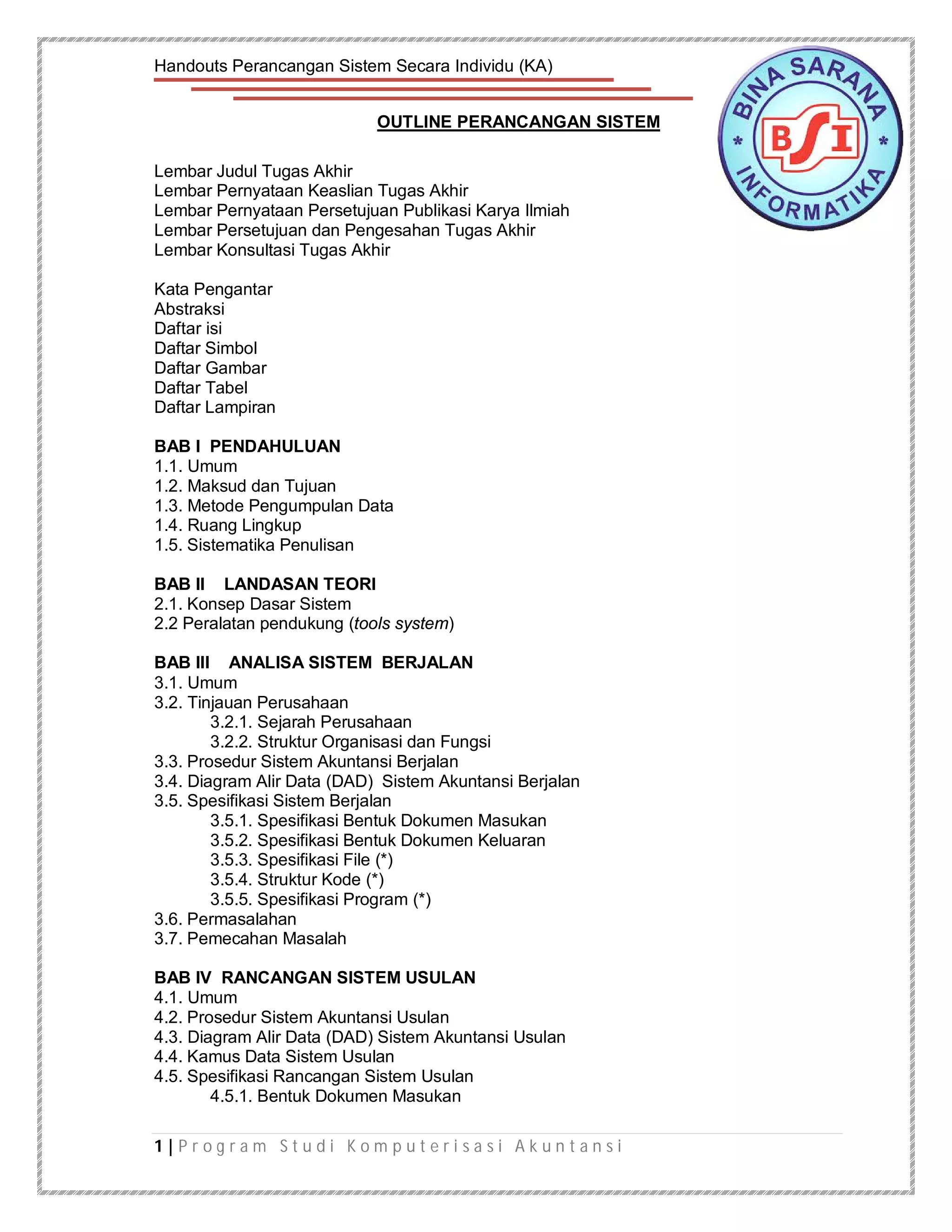 Outline Perancangan Sistem | PDF