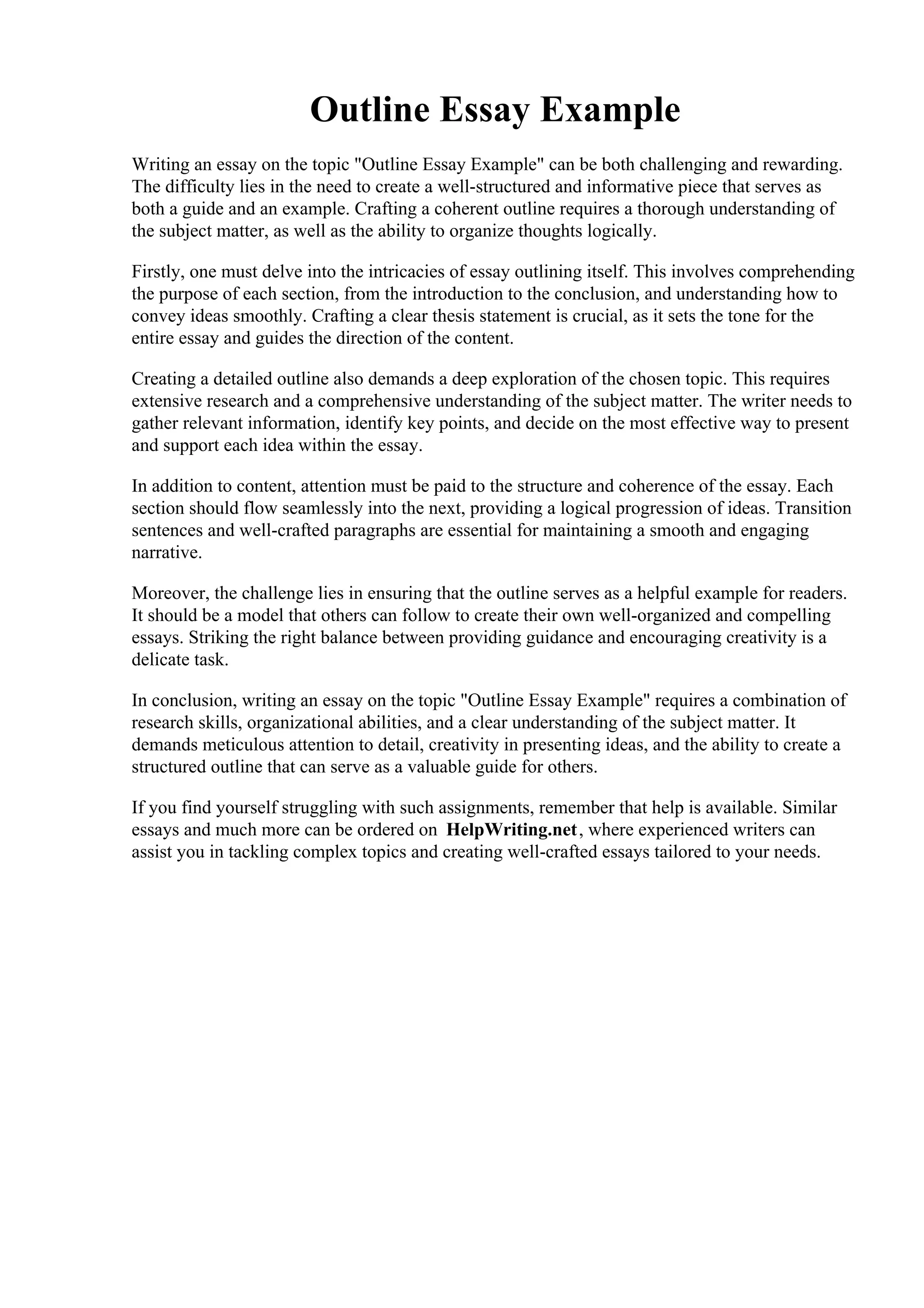 Outline Essay Example. Essay Outline Template amp; Tips | PDF